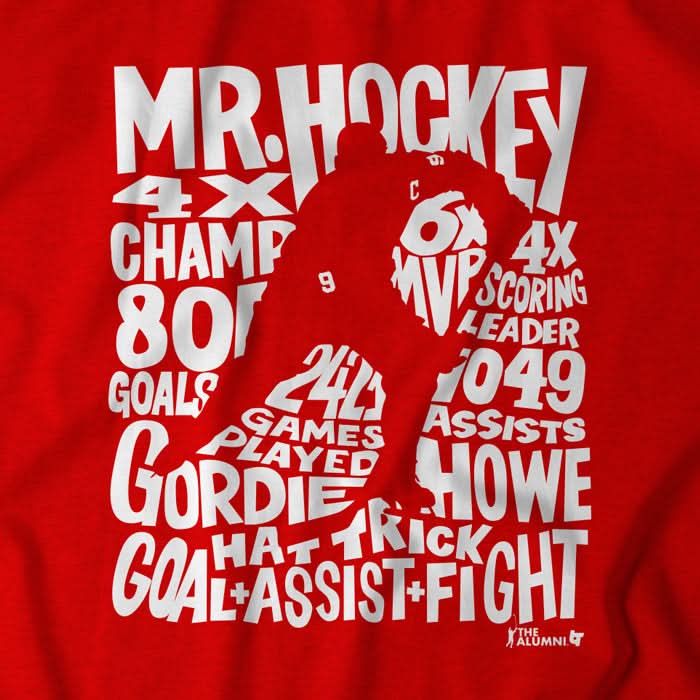 Gordie Howie Word Art Shirt, Detroit - NHL Alumni Licensed - BreakingT