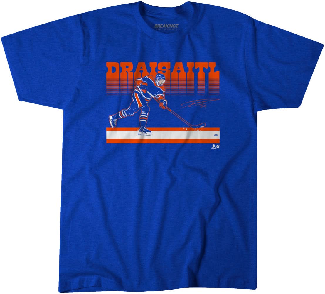 Leon Draisaitl Slap Shot Shirt, Edmonton - NHLPA Licensed - BreakingT