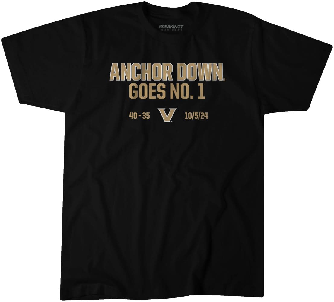 Vanderbilt: Anchor Down Goes No. 1 Shirt - Vandy Licensed - BreakingT