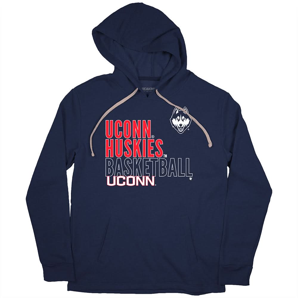 UConn Basketball: Text Logo Overlay Shirt - UConn Licensed - BreakingT