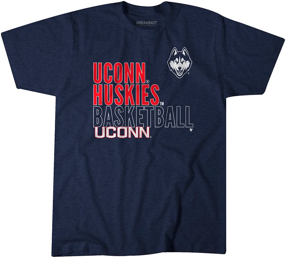 UConn Basketball: Text Logo Overlay Shirt - UConn Licensed - BreakingT