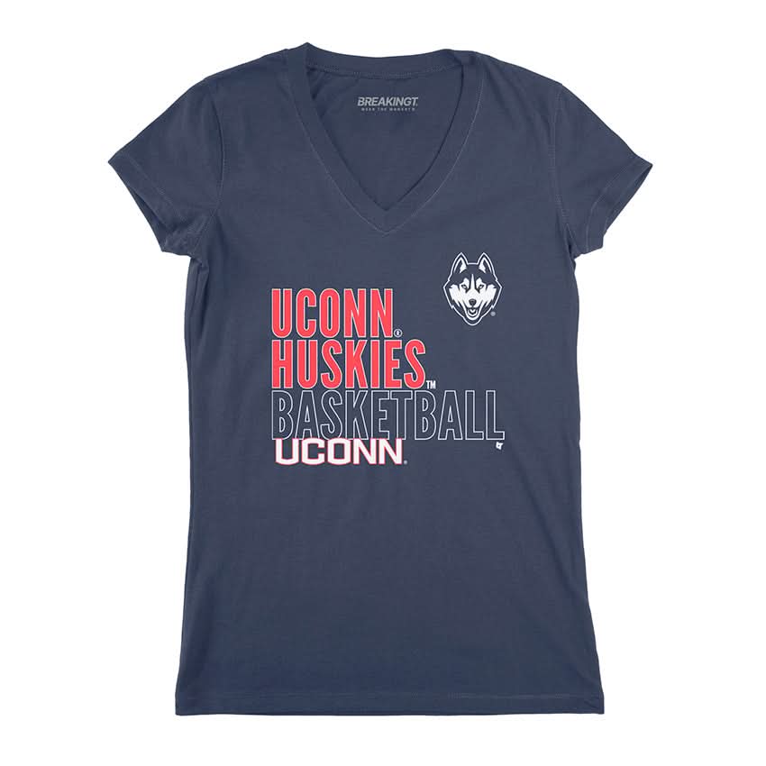 UConn Basketball: Text Logo Overlay Shirt - UConn Licensed - BreakingT