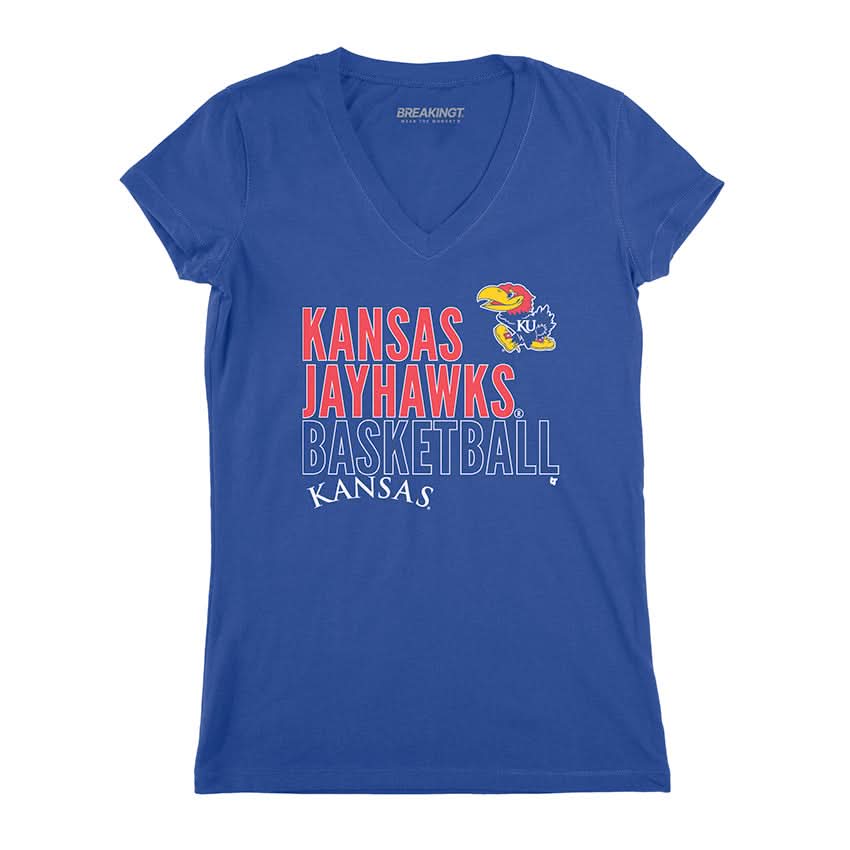 Kansas Jayhawks: Text Logo Overlay Shirt - KU Licensed - BreakingT
